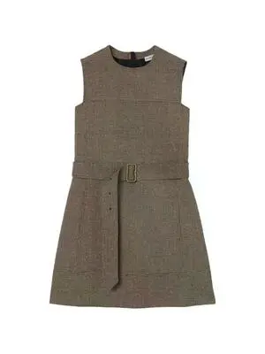 Burberry Check Wool Linen-blend Dress - Brown
