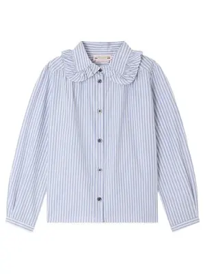 Bonpoint Mayles Striped Blouse With Ruffled Collar - Blue