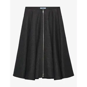 Prada Flared Zip-front Wool Midi Skirt