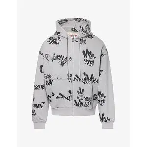 AVIREX Graffiti-print Relaxed-fit Cotton-blend Hoody - Grey