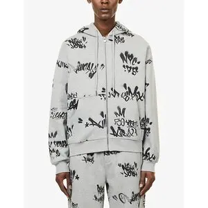 AVIREX Graffiti-print Relaxed-fit Cotton-blend Hoody - Grey