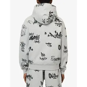 AVIREX Graffiti-print Relaxed-fit Cotton-blend Hoody - Grey