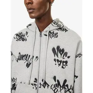 AVIREX Graffiti-print Relaxed-fit Cotton-blend Hoody - Grey