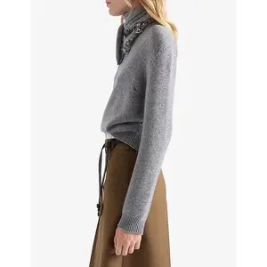 Prada Bead-embellished Scarf-detail Cashmere Jumper - Grey