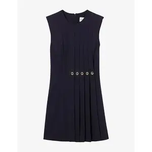 Claudie Pierlot Fitted Pleat-detail Stretch Wool-blend Mini Dress