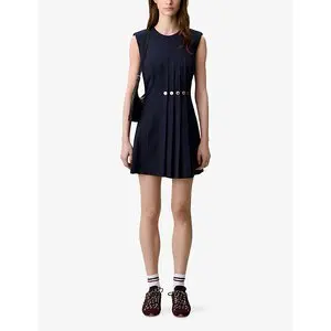 Claudie Pierlot Fitted Pleat-detail Stretch Wool-blend Mini Dress