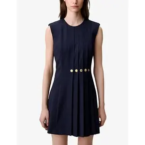 Claudie Pierlot Fitted Pleat-detail Stretch Wool-blend Mini Dress