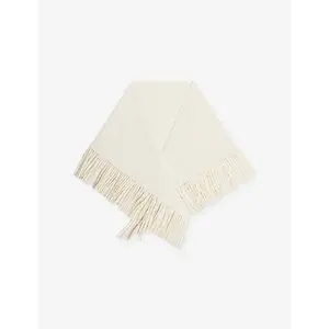 Sandro Fringed Triangle Wool And Cashmere Scarf - Ecru