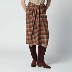 6397 Draped Plaid Midi Skirt - Multicolor