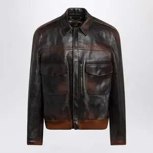 GOLDEN GOOSE Vintage-effect Leather Bomber Jacket For - Brown