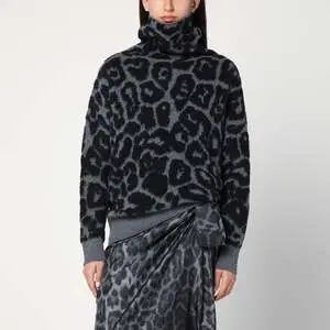 Stella McCartney Leopard Print Wool Turtleneck Sweater - Black