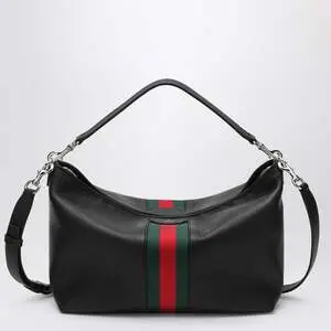 Gucci Grained Leather Bag With Web Detail - Black