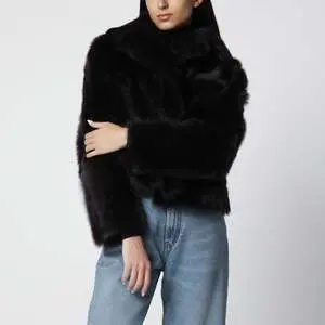BLANCHA Short Mini Faux Fur Jacket With Cropped Volume - Brown