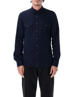 XACUS Tailored Denim Western Shirt With Snap Pockets - Blue
