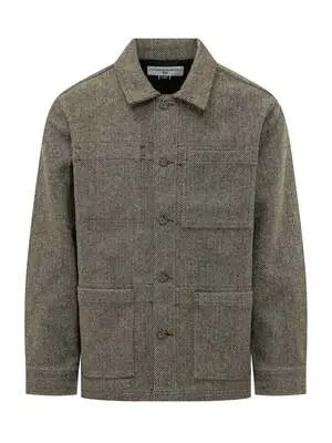 SEBAGO Dorr Wool Herringbone Overshirt - Warm Grey-dk Grey