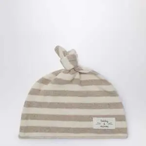 TEDDY & MINOU Mini Striped Cotton Beanie Hat - Beige