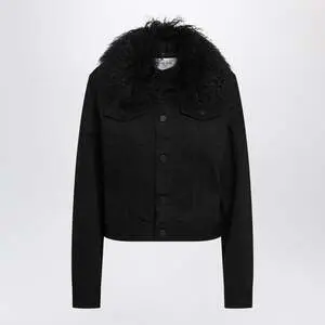 Alaïa Curly Faux Fur Collar Denim Mini Jacket