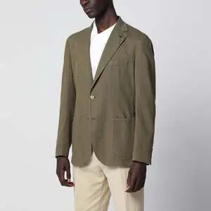 SANTANIELLO Slim-fit Single-breasted Linen Blazer - Green