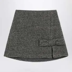 DOUUOD Ebony Checked Wool Mini Skirt With A-line Silhouette - Multicolor