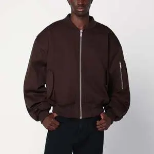 ENTIRE STUDIO Wool Zip-up Bomber Jacket With Ribbed Trim - Brown