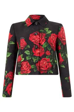 Dolce & Gabbana Brocade Floral Rose Fitted Jacket For