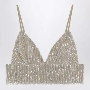 AMI Ami Paris Beige Cropped Sequin Mini Top