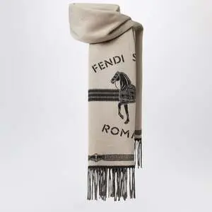 Fendi Dove Grey Selleria Wool And Cashmere Scarf - Beige