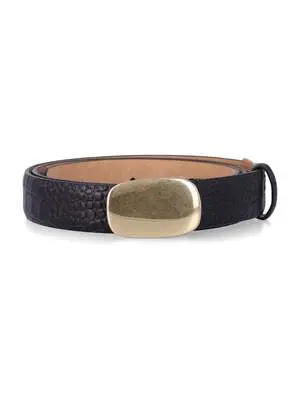 MANCINI 1979 Textured Leather Belt With Statement Buckle - Nero