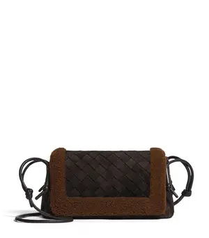 Bottega Veneta Shearling Notturno Flap Cross-body Bag - Grey