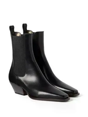 Brunello Cucinelli Riding Leather Chelsea Boots With Precious Heels - Black