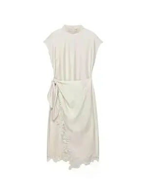 Shanghai Tang Lace-trim Silk Midi Dress