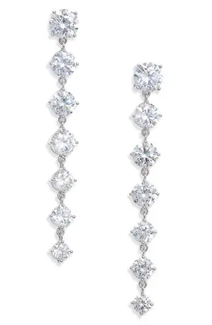 Nordstrom Graduated Cubic Zirconia Linear Drop Earrings - Clear- Silver