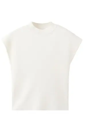 Mango Short Sleeve Mock Neck Sweater - Ecru