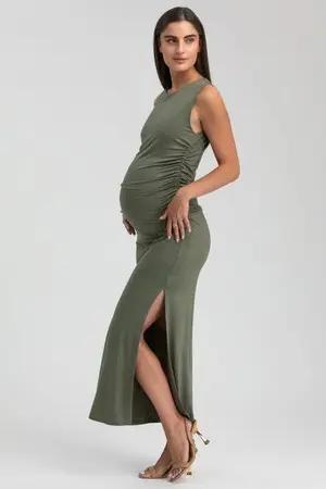 PIETRO BRUNELLI Blossom Bodycon Maternity Dress In Soft Jersey - Grape Leaf
