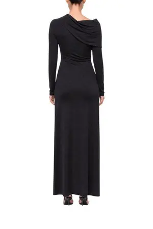 NOCTURNE Asymmetric Neck Draped Maxi Dress - Black