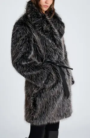 KENNETH COLE COLLECTION Belted Faux Fur Midi Coat