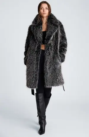 KENNETH COLE COLLECTION Belted Faux Fur Midi Coat