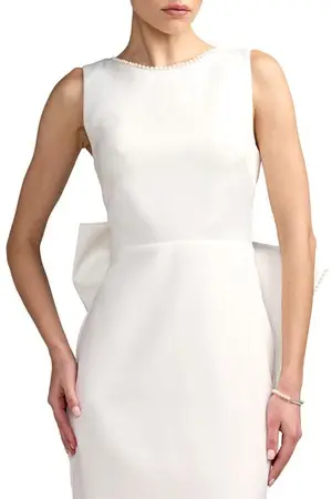 Mac Duggal Embellished Crepe Sleeveless Midi Dress With Bow