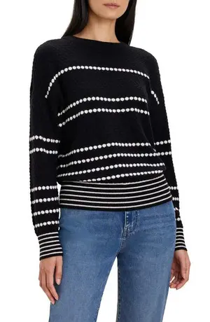 NIC+ZOE Circle Around Dotted Stripe Cotton Blend Sweater - Black Multi