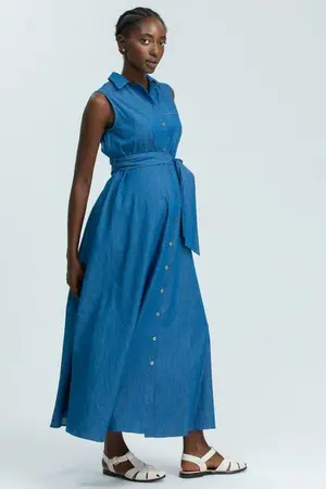 PIETRO BRUNELLI Alba Sleeveless Maternity Shirt Dress - Medium Denim