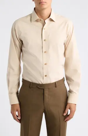 Lorenzo Uomo Trim Fit Plaid Cotton Dress Shirt - Wheat