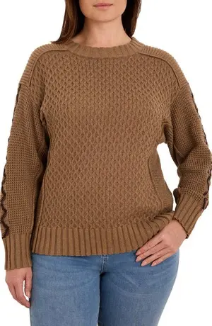 NIC+ZOE Crisscross Cotton Sweater - Hazelnut