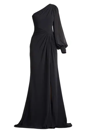 Tadashi Shoji One Shoulder Chiffon Sleeve Gown