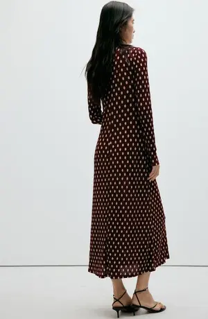 Mango Dot Long Sleeve Midi Dress