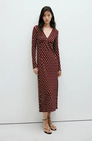 Mango Dot Long Sleeve Midi Dress
