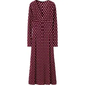 Mango Dot Long Sleeve Midi Dress - Maroon