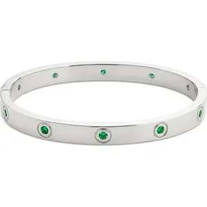 Sterling Forever Verona 14k Plated Emerald Cubic Zirconia Bangle - Silver