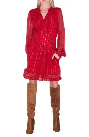 CIEBON Moschata Metallic Print Long Sleeve Dress