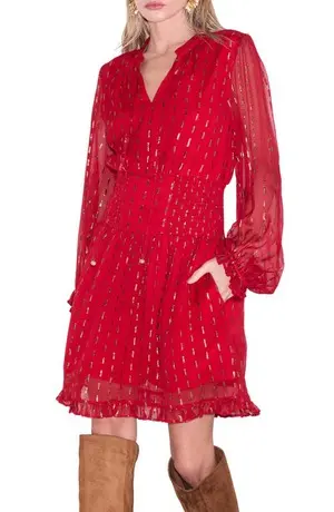 CIEBON Moschata Metallic Print Long Sleeve Dress