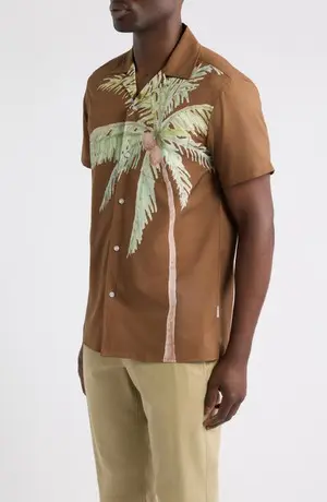 MAVRANS Placed Palm Tree Print Short Sleeve Performance Camp Shirt